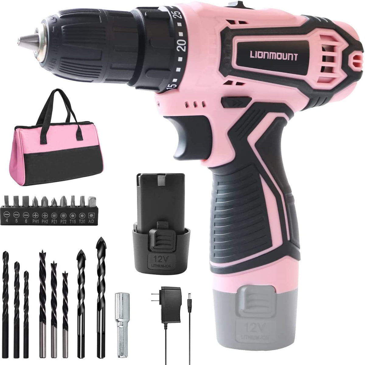 Kit de taladro inalámbrico, kit de taladro Lionmount de 12 V, kit de 2 ...