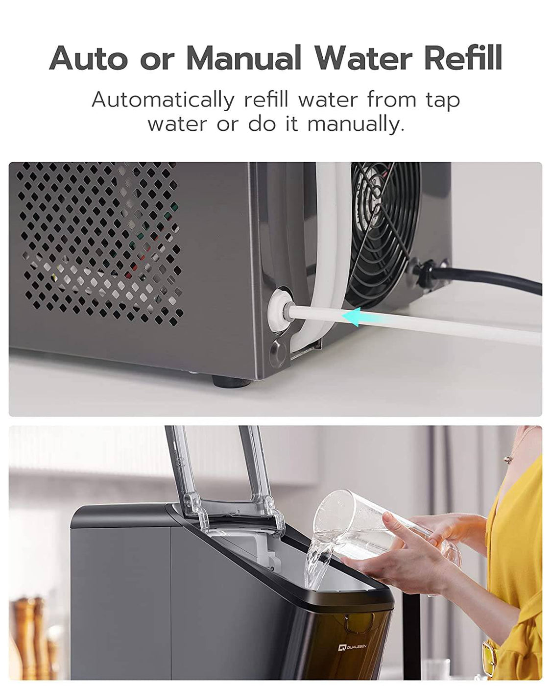 Qualeben - Máquina de pepitas de hielo sónica para encimera con autoli ...